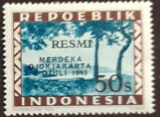 Stamp: Overpint RESMI "MERDEKA / DJOKJAKARTA / 6 DJULI 1949" (Indonesia ...