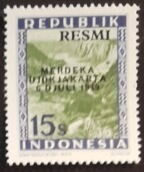 Stamp: Overpint RESMI "MERDEKA / DJOKJAKARTA / 6 DJULI 1949" (Indonesia ...