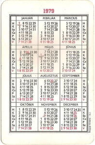 Pocket Calendar: Postal Charges (Hungary(Advertising) Col:HU-1979-Adv ...