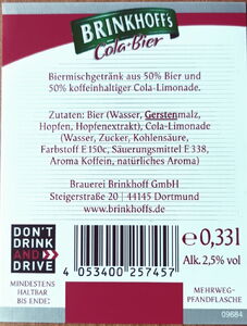 Drink Label: Brinkhoff's Cola+Bier (Brauerei Brinkhoff GmbH, Germany ...