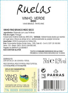 Drink Label: Ruelas Vinho Verde DOC (Parras Wines,Unipessoal,Lda ...
