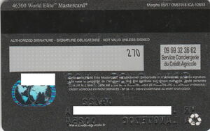 Bank Card: Mastercard World Elite (Credit Agricole, FranceCol:FR-MC-0075