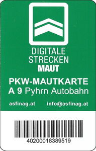 Transport Ticket: ASFINAG A9 Pyhrn Autobahn (ASFiNAG Autobahnen ...