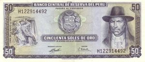 Billete de Banco: 50 Soles de Oro (Perú(1969-1974 Issue) Wor:P-101c.1