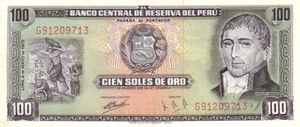Banknote: 100 Soles de Oro (Peru) (1969-1974 Issue) Wor:P-102b.3
