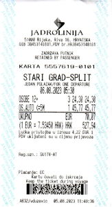 Transport Ticket: Jadrolinija - Trajekt Stari Grad - Split (Jadrolinija ...