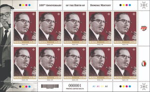 Stamp: Birth Centenary of Dominic Mintoff (MaltaMi:MT 1940KB