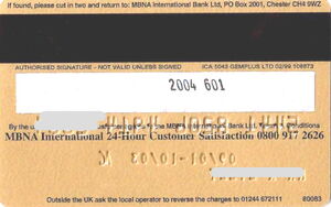 Bank Card: MBNA - Financial Adviser (MBNA International, United Kingdom ...