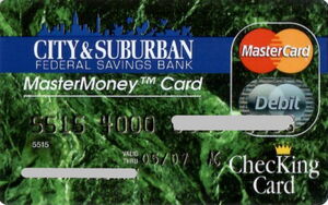 Bank Card: Master Money Card (City&Suburban Federal Savings Bank ...