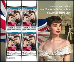 Stamp: Audrey Hepburn (1929–1993)/John Lennon (1940–1980) (Djibouti ...