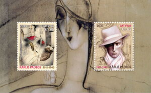 Stamp: Kārlis Padegs, Artist (LatviaMi:LV BL56,Sn:LV 1142,Yt:LV BF52 ...