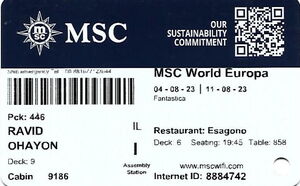 Tarjeta de hotel: MSC World Europa (MSC Crociere (Shipping company ...