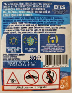 Drink Label: Efes Summer Brew (Anadolu Efes Biracılık ve Malt San.A.Ş ...