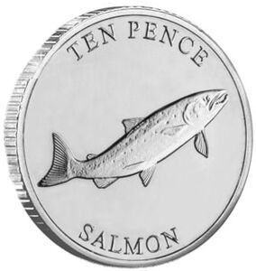 Moneda: 10 Pence (British Isles Wildlife - Freshwater Fish - Salmon ...