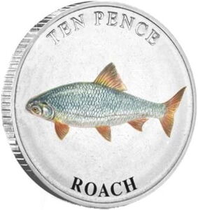 Moneda: 10 Pence (British Isles Wildlife - Freshwater Fish - Roach ...