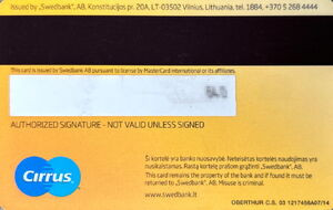 Bank Card: Swedbank (Swedbank, LithuaniaCol:LT-MS-0026.02