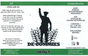 Drink Label: De Commies (H)Alt (Brouwerij De Commies, NetherlandsCol:NL ...