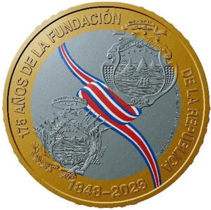 Coin: 500 Colones (175 years of the Foundation of the Republic. Color ...