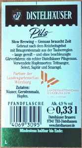 Drink Label: Distelhauser Pils (Distelhäuser Brauerei, Germany, Federal ...