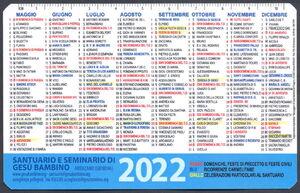 Pocket Calendar: Shrine and Seminary of the Infant Jesus (Italy ...