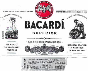 Drink Label: Bacardi Ron Superior Carta Blanca (Bacardi Corp. of ...