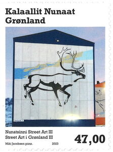 Stamp: Mural of Reindeer by Miki Jacobsen (Greenland(Street Art In ...