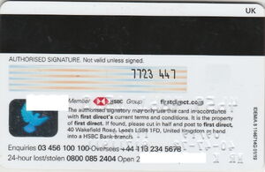 Bank Card: First Direct (HSBC, United Kingdom of Great Britain ...