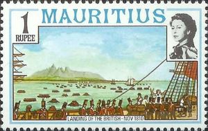 Stamp: Landing of the British (Nov. 1810) (Mauritius(Historical events ...