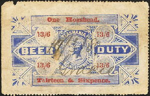 Stamp: One Hogshead (Tasmania: Revenue Stamps(Beer Duty (1st Issue ...