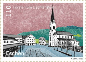 Stamp: View of Eschen (Liechtenstein(Village views) Mi:LI 2099,Yt:LI 2035