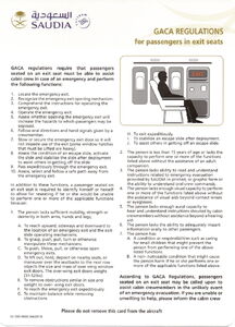 Safety Card: GACA Regulations for passengers in exit seats (Saudia ...
