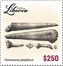 Stamp: Omosaurus perplexus (Liberia(Fossils (2022)) Yt:LR 6892