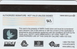 Bank Card: SAFE Debit (SAFE Credit Union, United States of AmericaCol ...