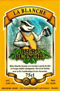Drink Label: La Blanche (Brasserie Henry, FranceCol:FR-BEER-011107