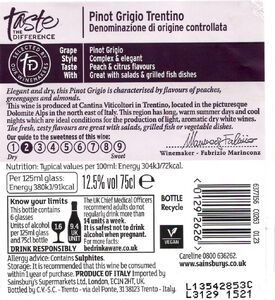 Drink Label: Pinot Grigio Trentino Denominazione di origine controllata ...