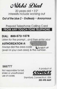 Phonecard: Nikki Dial (FAKE United States of America, Fake(Comdez) Col ...