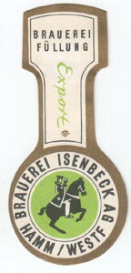 Drink Label: Isenbeck Export (Brauerei Isenbeck, Hamm, Germany, Federal ...