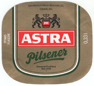 Drink Label: Astra Pilsener (Bavaria Brauerei Hamburg, Germany, Federal ...