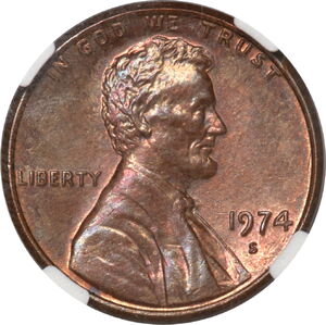 Coin: 1 Cent (1974-S 1C sturck on copper ⅒ Balboa) (United States of ...