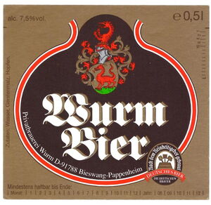 Drink Label: Wurm Bier (Hirschbräu F. Wurm, Bieswang, Germany, Federal ...