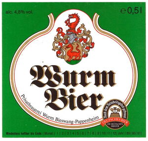 Drink Label: Wurm Bier (Hirschbräu F. Wurm, Bieswang, Germany, Federal ...
