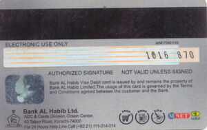 Bank Card: Visa Debit (Bank AL Habib Ltd., PakistanCol:PK-VI-0085