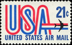 Stamp: "USA" and Jet (United States of America(Airmail 1968-1973) Sn:US ...