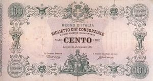 Banknote: 100 Lire (Italy(1881 Issue, Kingdom of Italy Umberto I (Già ...