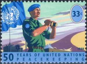 Stamp: 50th Anniv. U.N. Peacekeeping Forces (UNO New YorkMi:NT-NY 785 ...