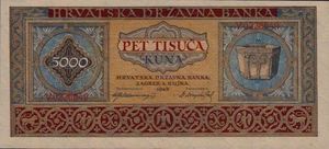 Banknote: 5,000 Kuna (Croatia(1943 Issue) Wor:P-13b