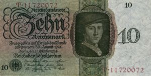 Banknote: 10 Reichsmark (Deutschland(1924 Issue - Reichsbanknote) Wor:P ...