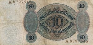 Banknote: 10 Reichsmark (Germany(1924 Issue - Reichsbanknote) Wor:P ...