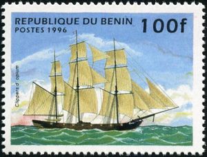 Stamp: Opium clipper (Benin(Sailing Ships 1996) Mi:BJ 802,Sn:BJ 853,Yt ...