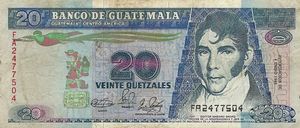 Banknote: 20 Quetzales (Guatemala(1989-1992 Issue) Wor:P-76a